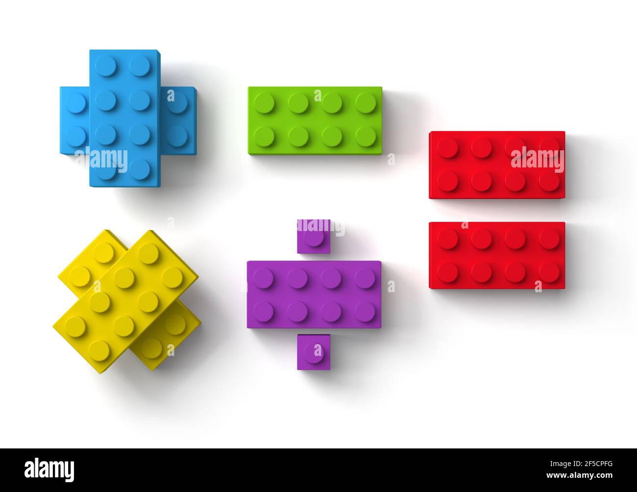 Colorful toy building blocks mathematic symbols 3d top view isolated on ...