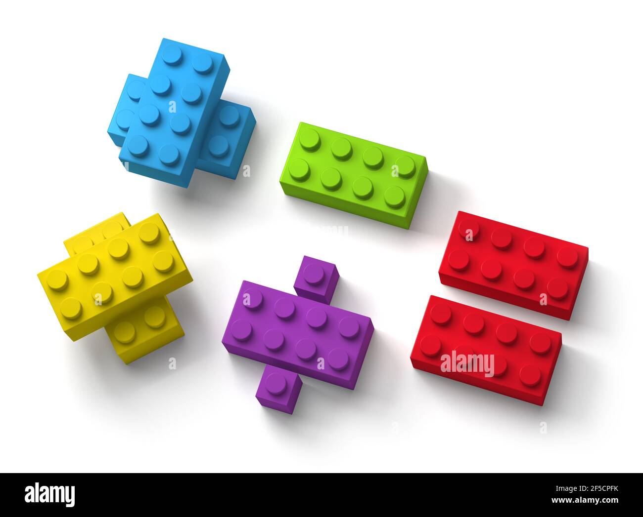 Colorful toy building blocks mathematic symbols 3d isolated on white ...