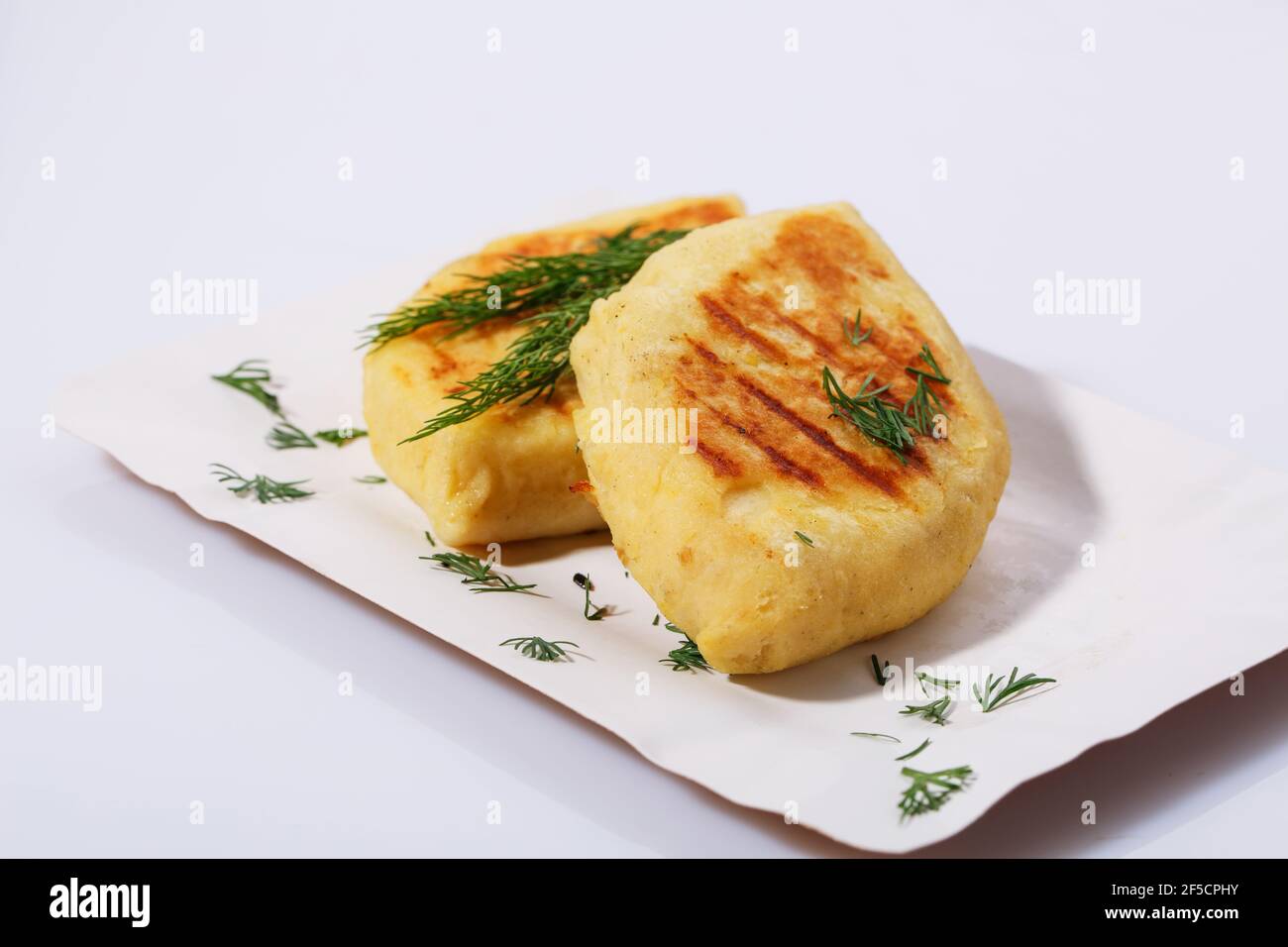 Zrazy with dill on a paper plate on a white background. National ...