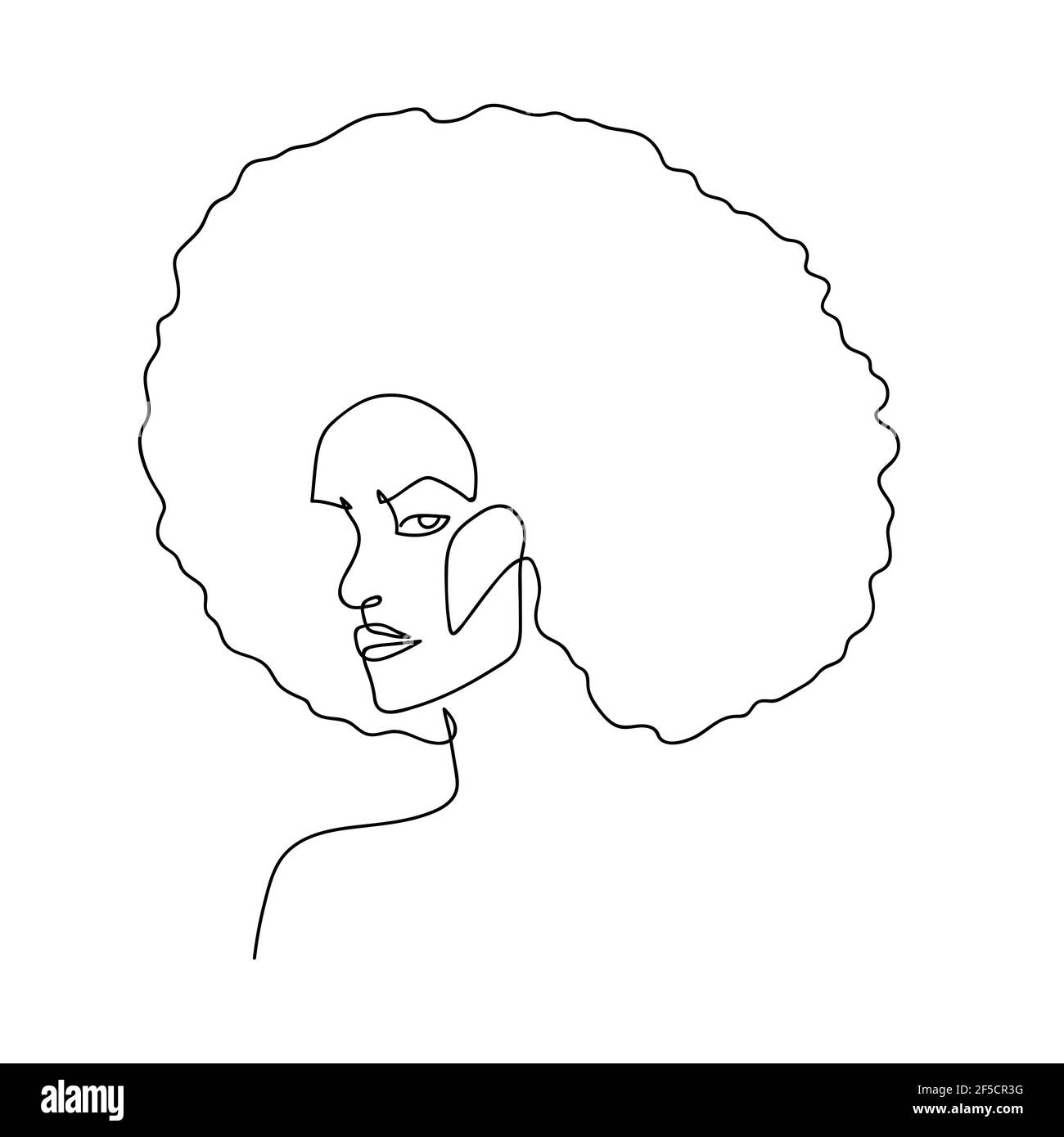 Continuous line abstract female portrait with afro hairstyle. Hand ...