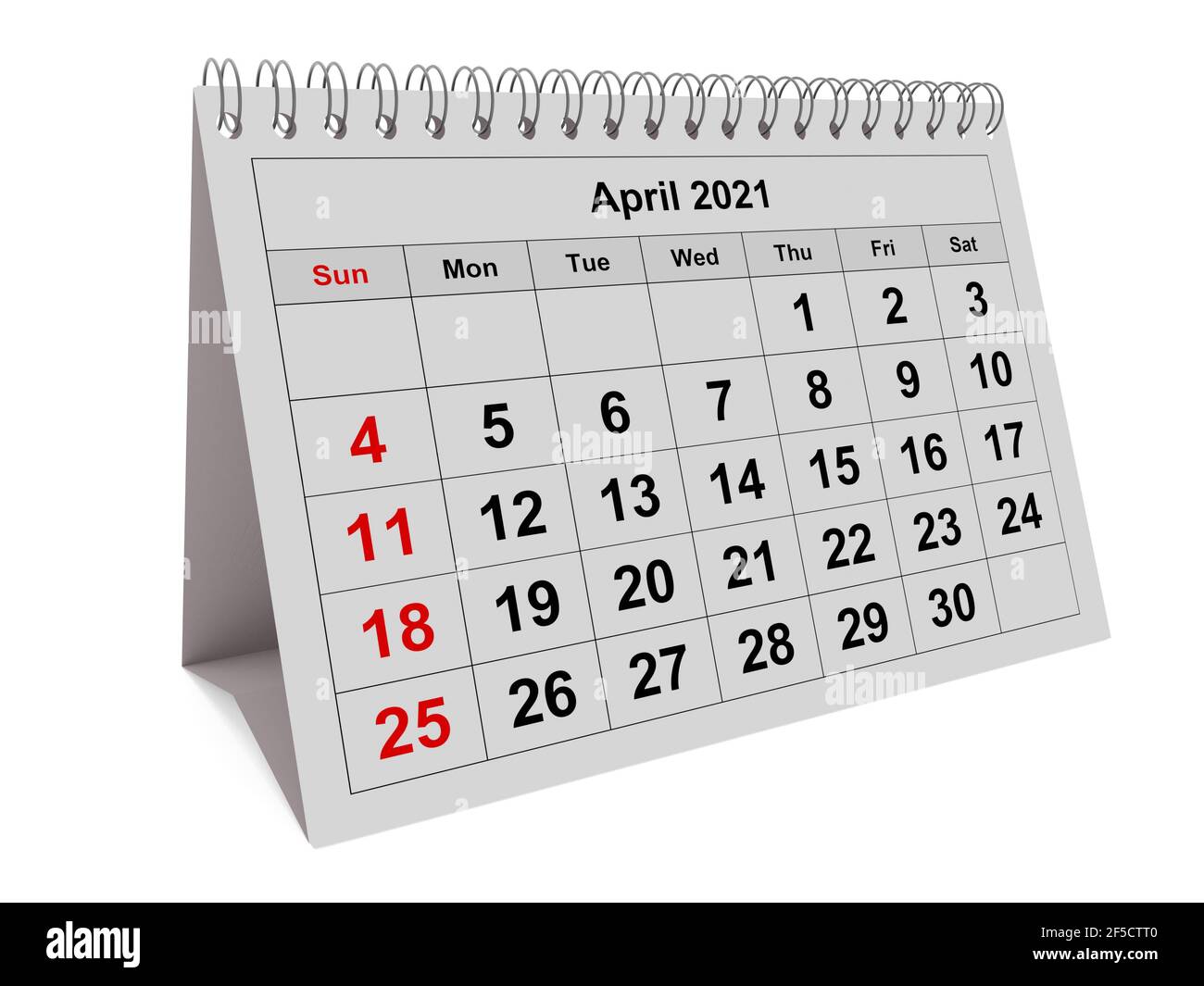One page of the annual monthly calendar - month April 2021. 3d ...