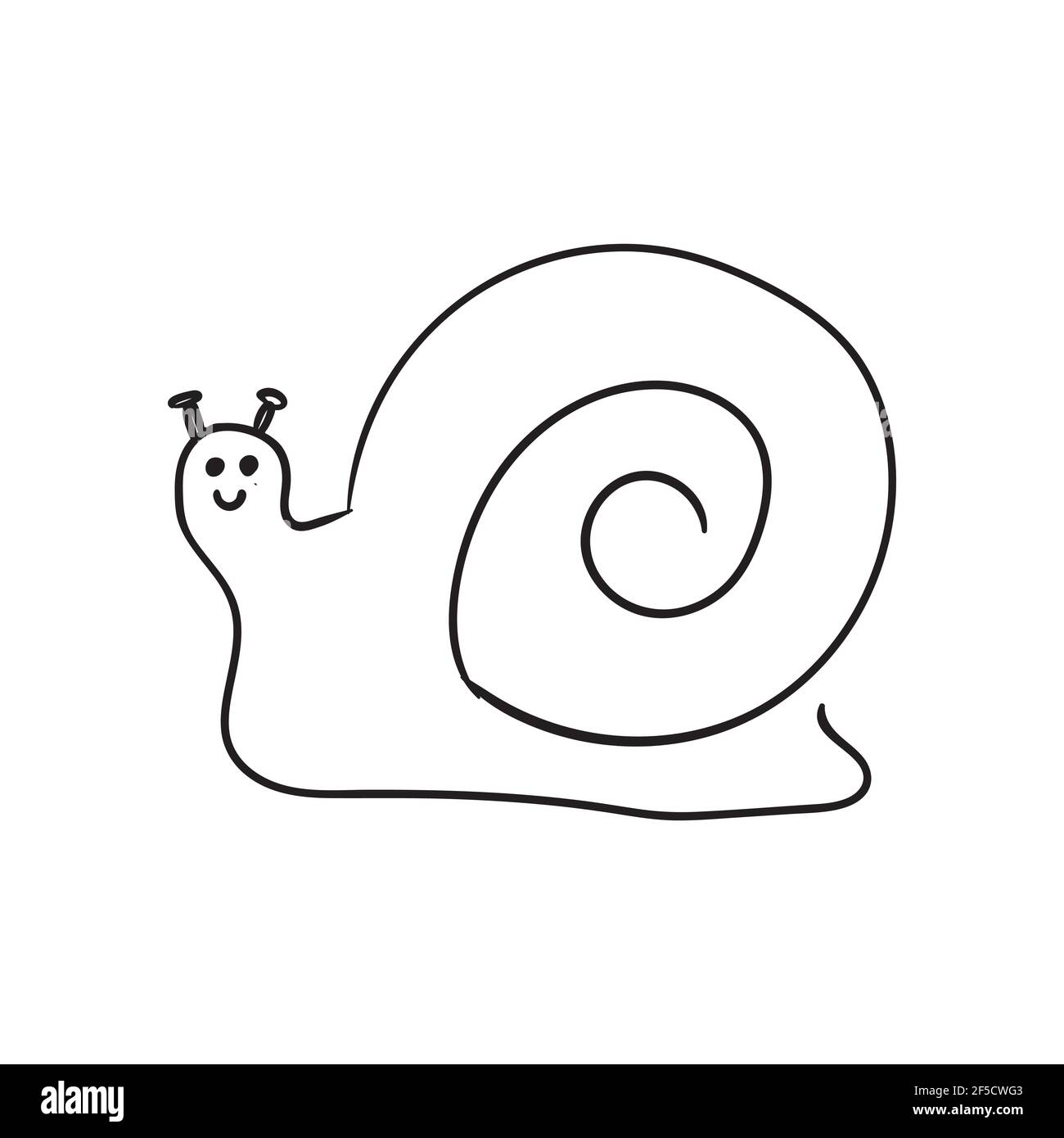 Hand drawn snail vector illustration coloring page. Simle black line in ...