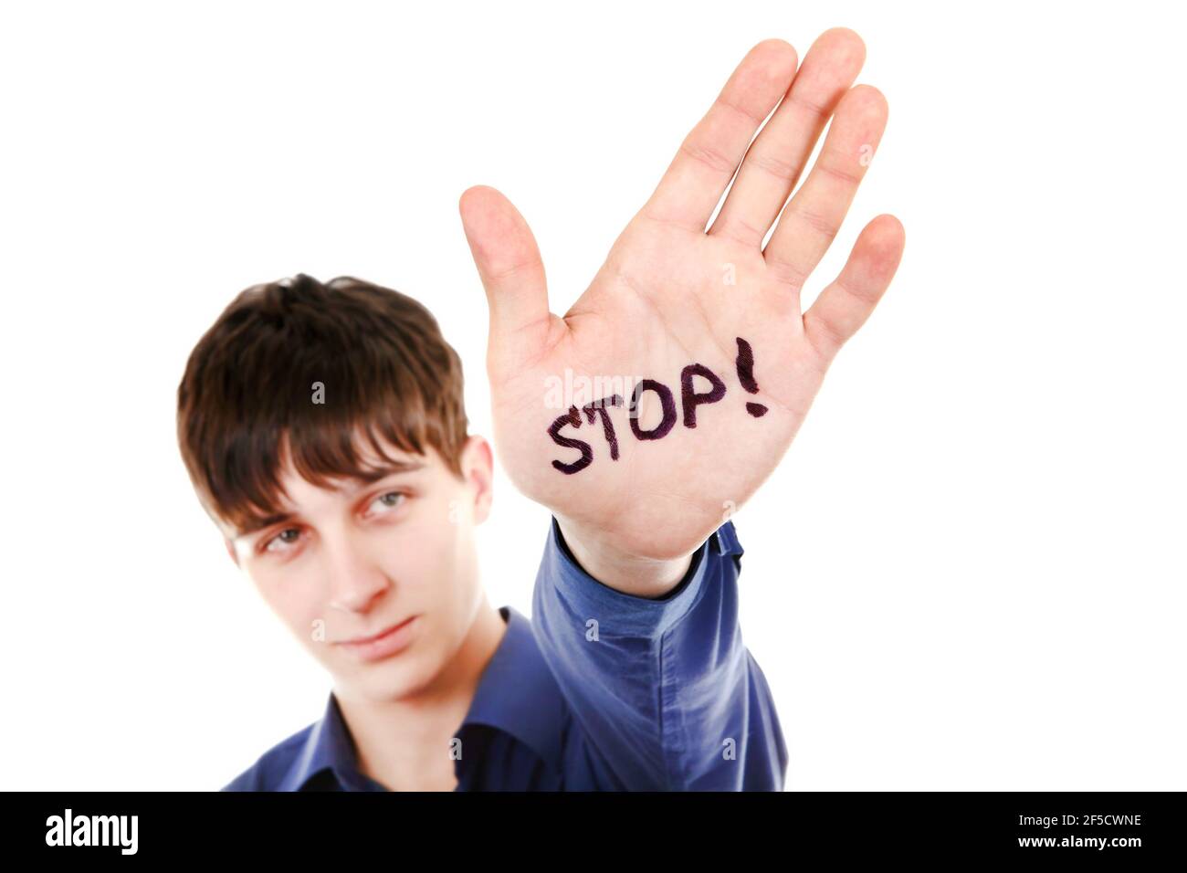 Young Man with Refusal Gesture on the White Stock Photo - Alamy
