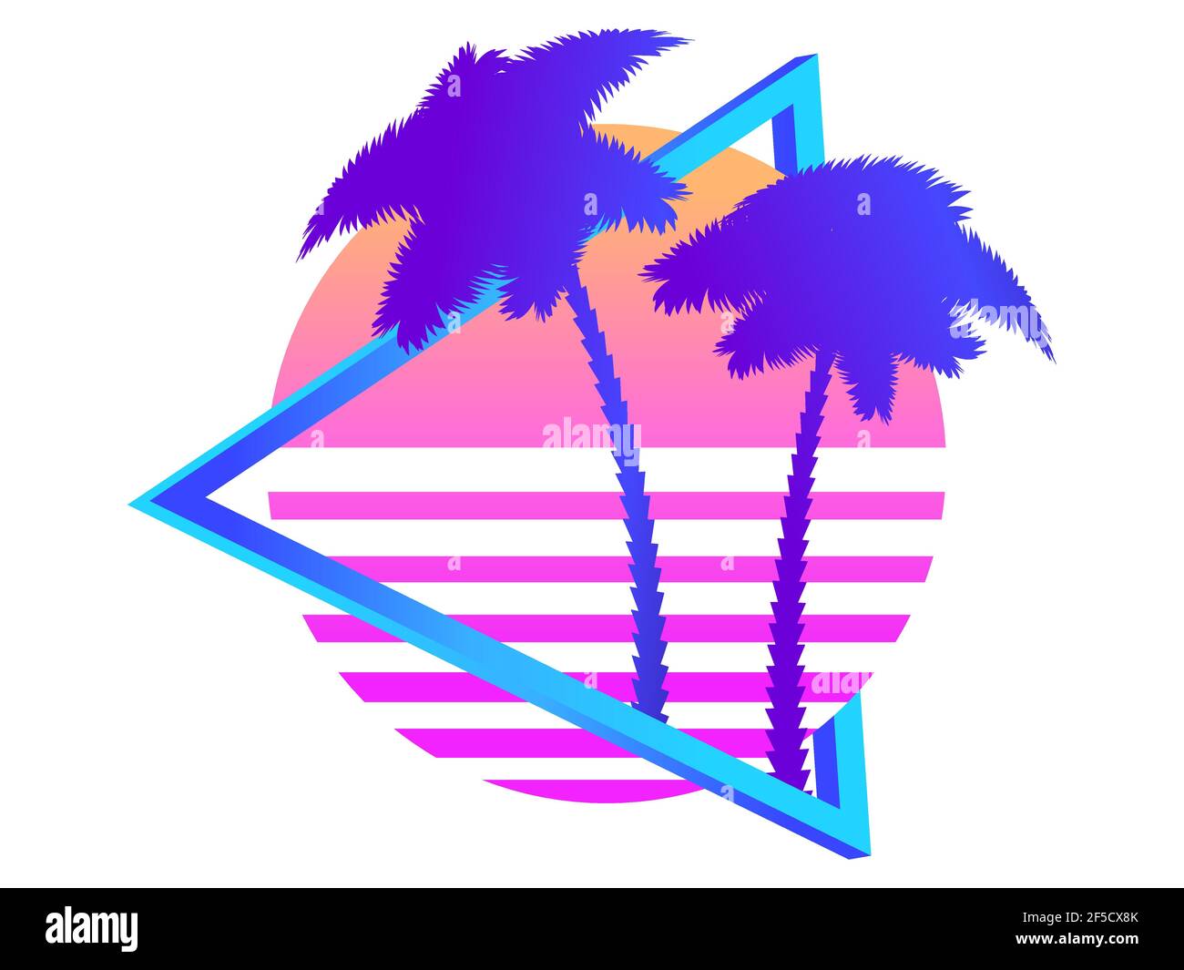 80s retro sci-fi palm trees on a sunset. Retro futuristic sun with palm ...