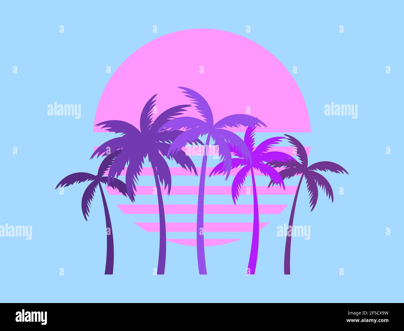 Palm trees against a gradient sun in the style of the 80s. Synthwave ...