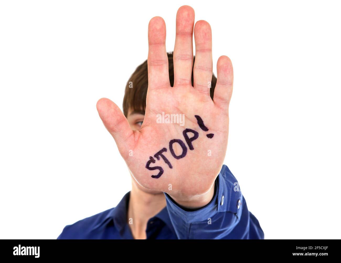 Person shows the Stop Palm Gesture on the White Background Stock Photo ...