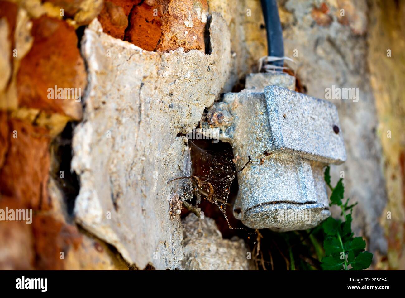 Old electric socket on the outside wall of an old building Stock Photo ...