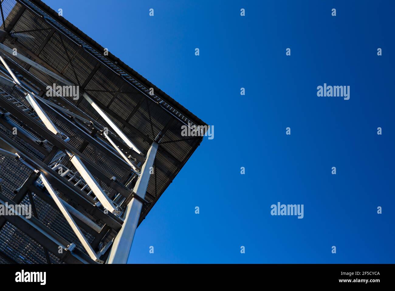 A view of the top of the steel observation tower. The object against ...