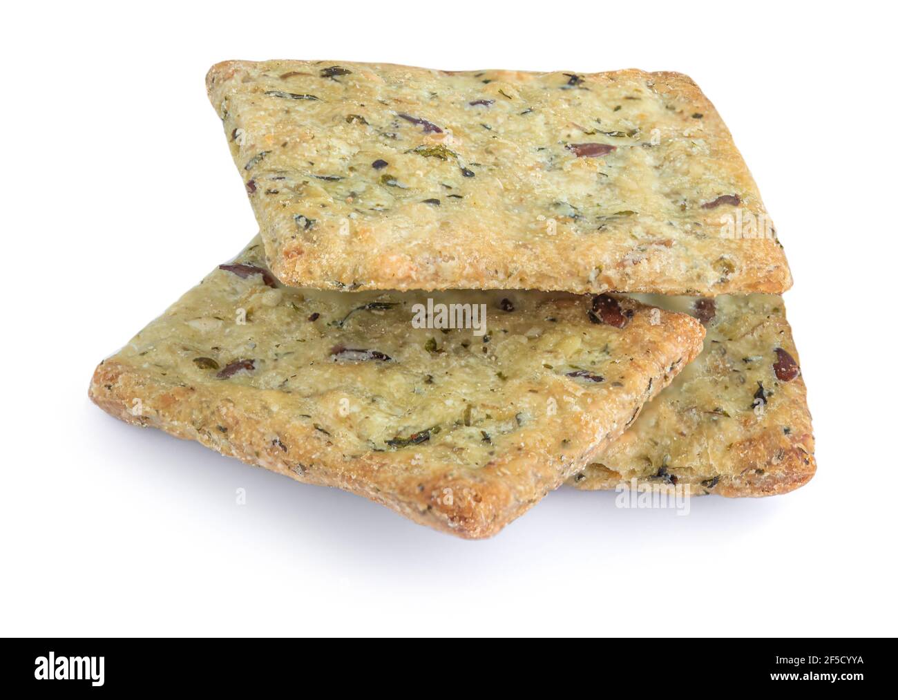 Dry crackers isolated on white background. Cracker cookies with herbs ...