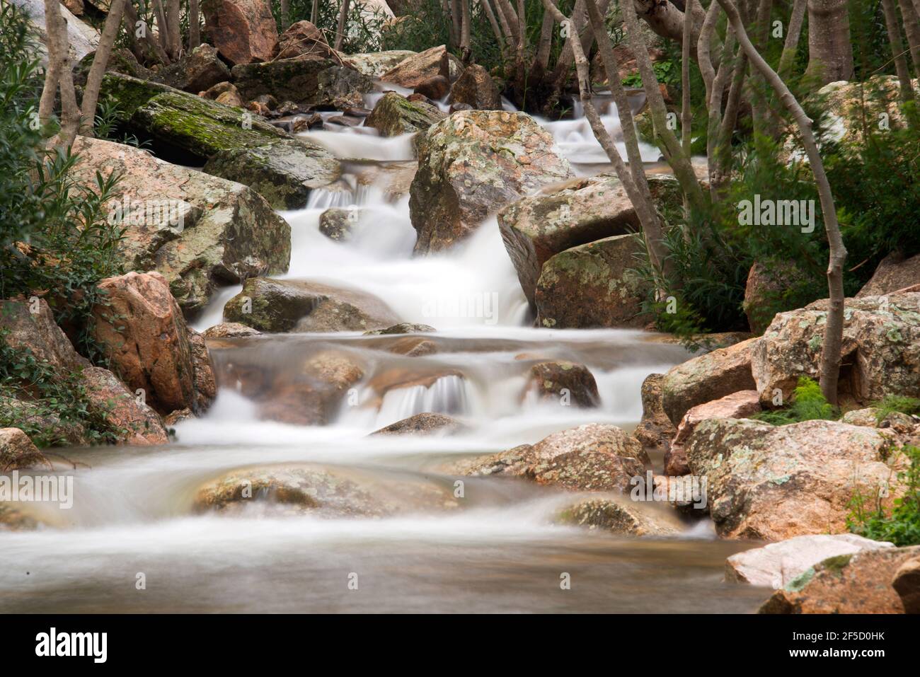 waterfall of sa spendula and water flows through the rocks, Villacidro ...
