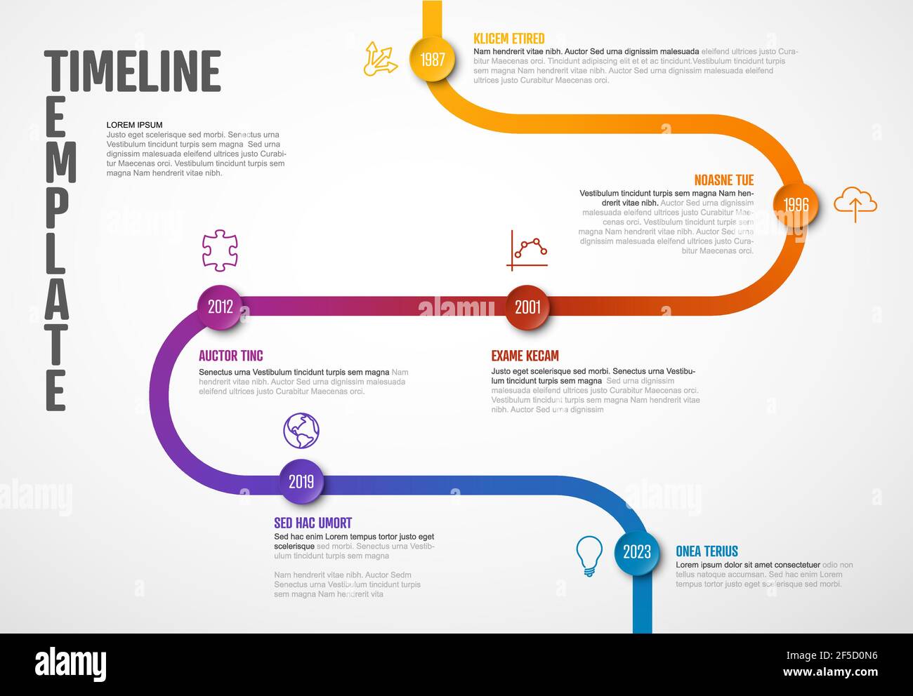 Vector Infographic Company Milestones curved Timeline Template. Light ...