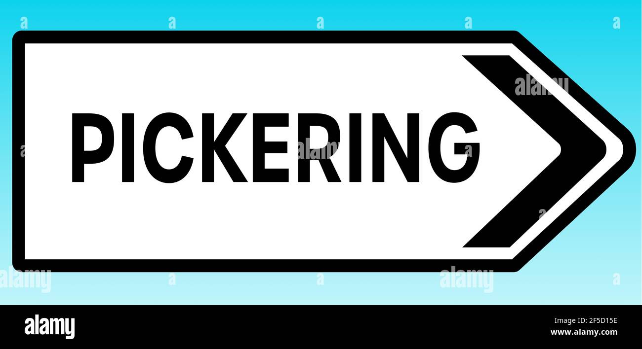 A graphic illlustration of a British road sign pointing to Pickering ...