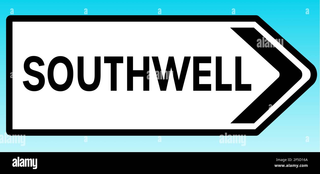 A graphic illlustration of a British road sign pointing to Southwell ...