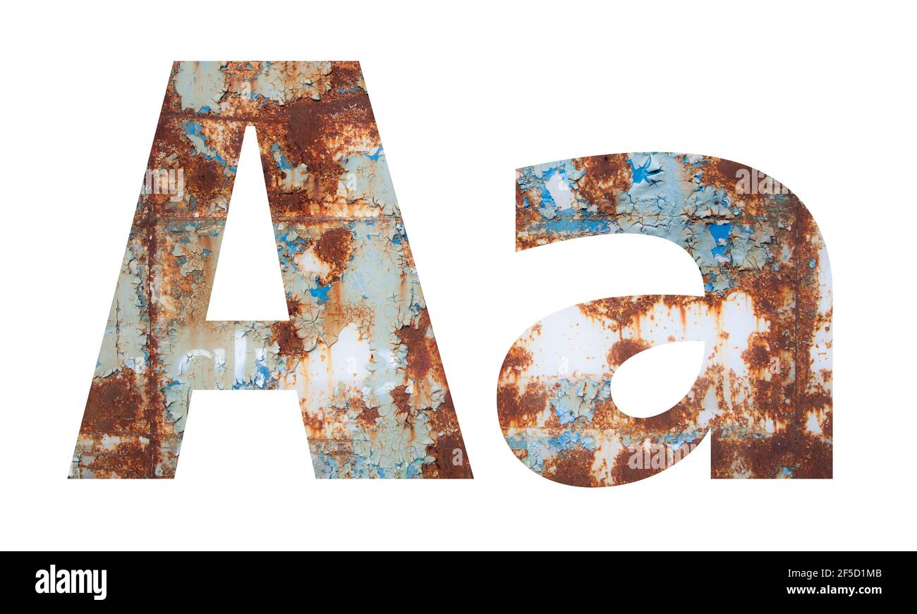 Rusty metal letter A. Old metal alphabet isolated on white background ...