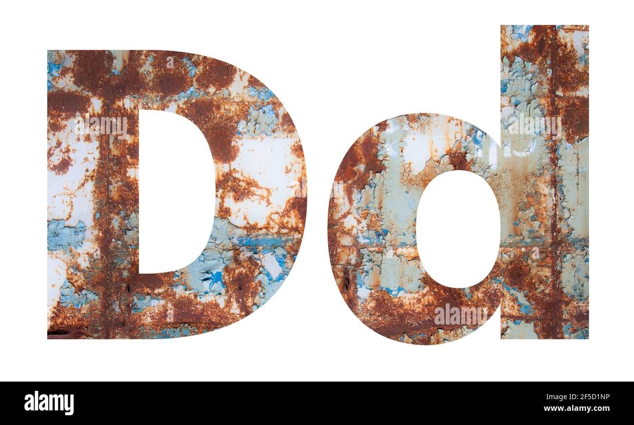 Rusty metal letter D. Old metal alphabet isolated on white background ...
