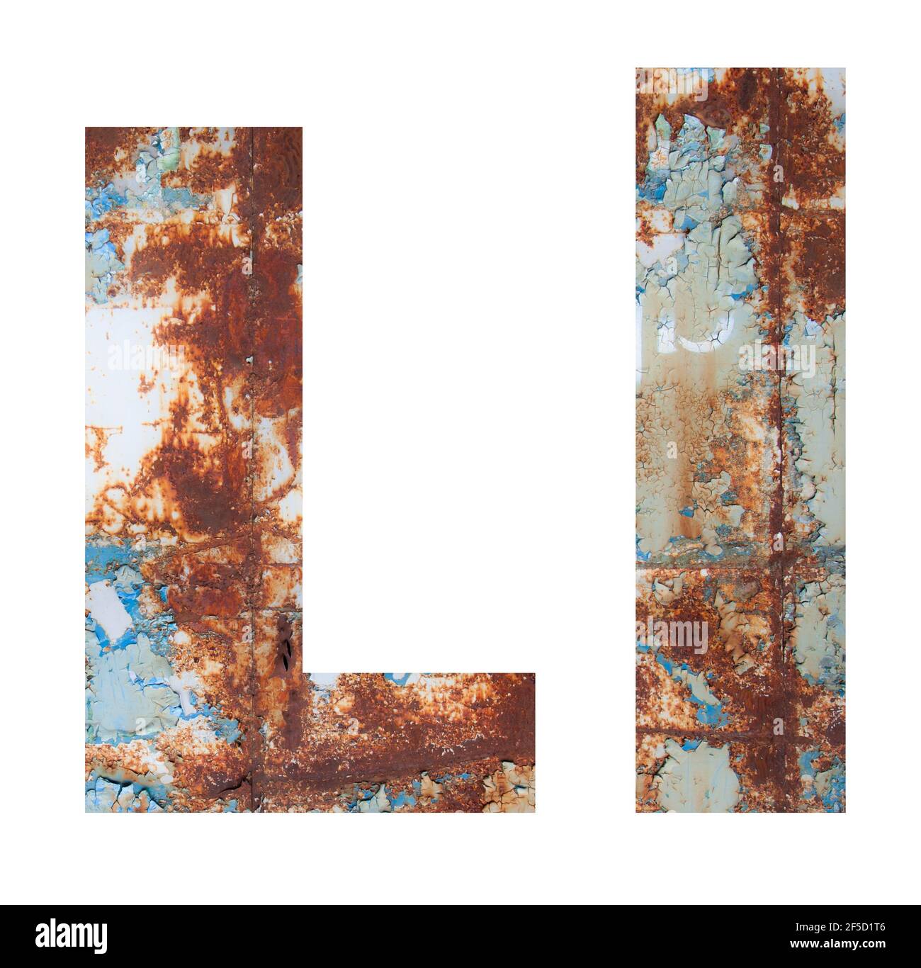 Rusty metal letter L. Old metal alphabet isolated on white background ...