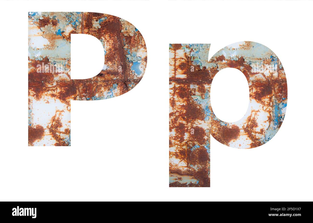 Rusty metal letter P. Old metal alphabet isolated on white background ...