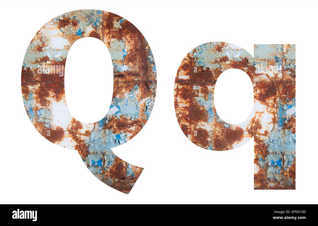Rusty metal letter Q. Old metal alphabet isolated on white background ...