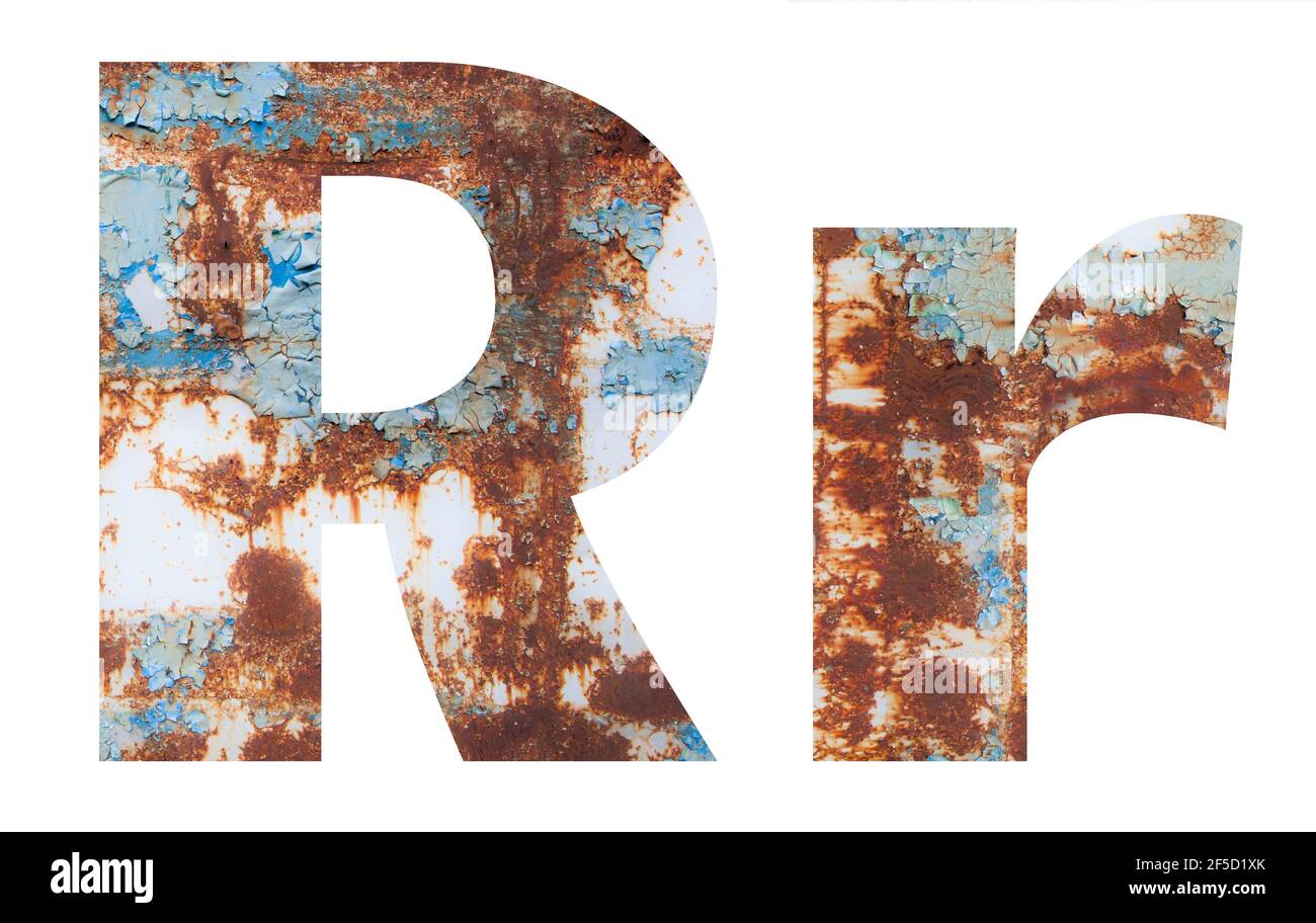 Rusty metal letter R. Old metal alphabet isolated on white background ...