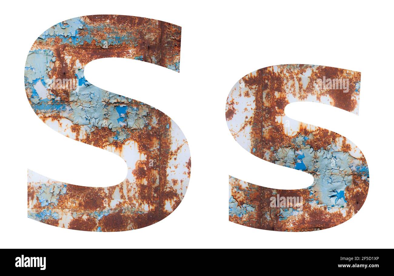 Rusty metal letter S. Old metal alphabet isolated on white background ...