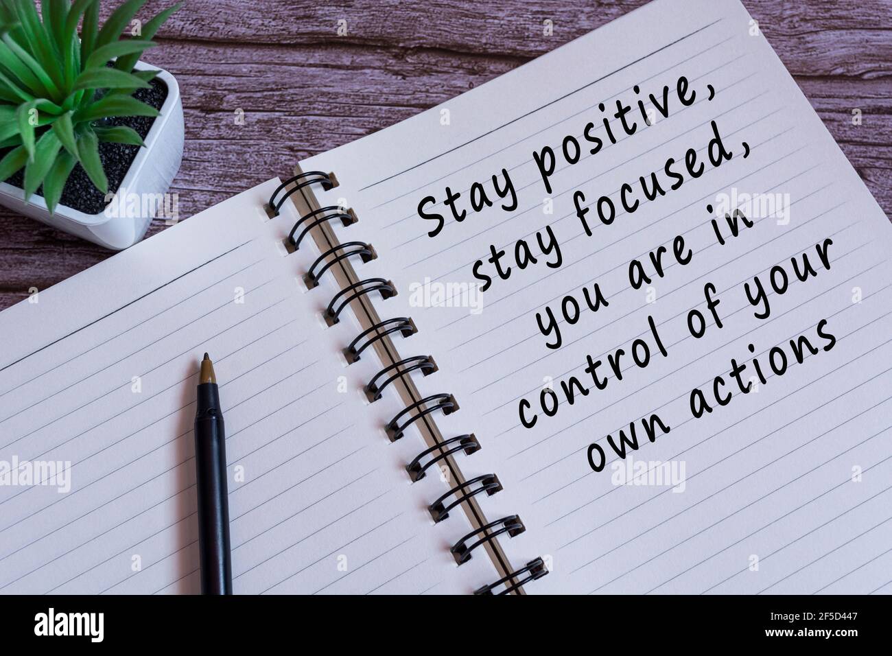 Motivational quote on notebook with potted plant and a pen Stock Photo ...