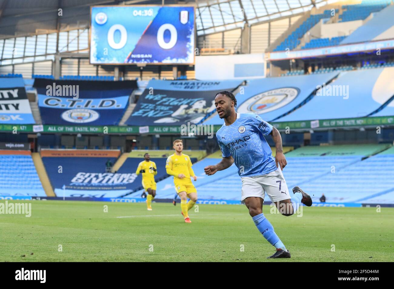 Raheem Sterling #7 of Manchester City celebrates his goal to make it 0 ...