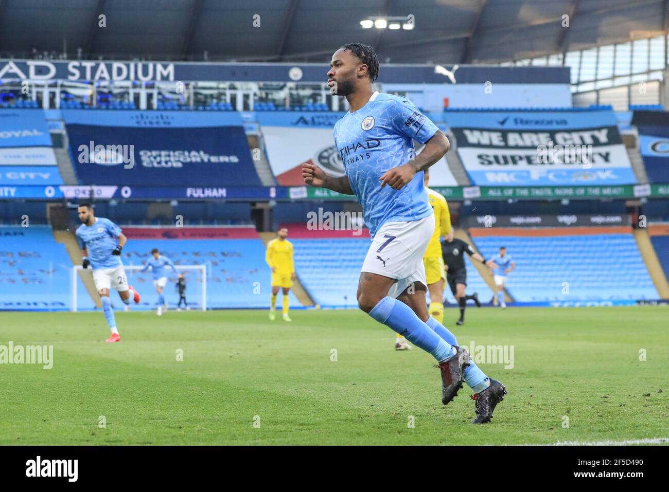 Raheem Sterling #7 of Manchester City celebrates his goal to make it 1 ...