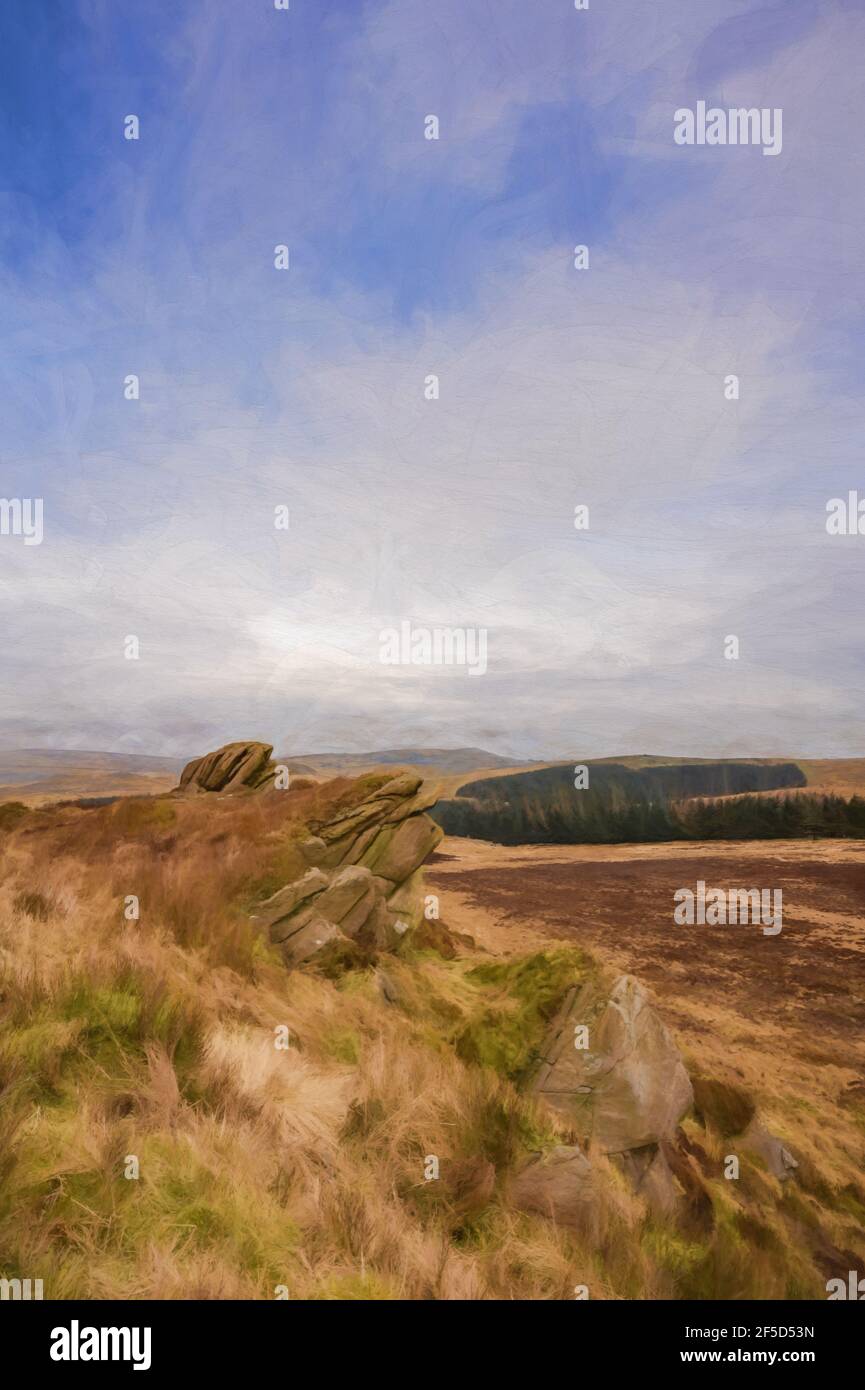 Digital painting of baldstone, and Gib Torr looking towards the Roaches ...