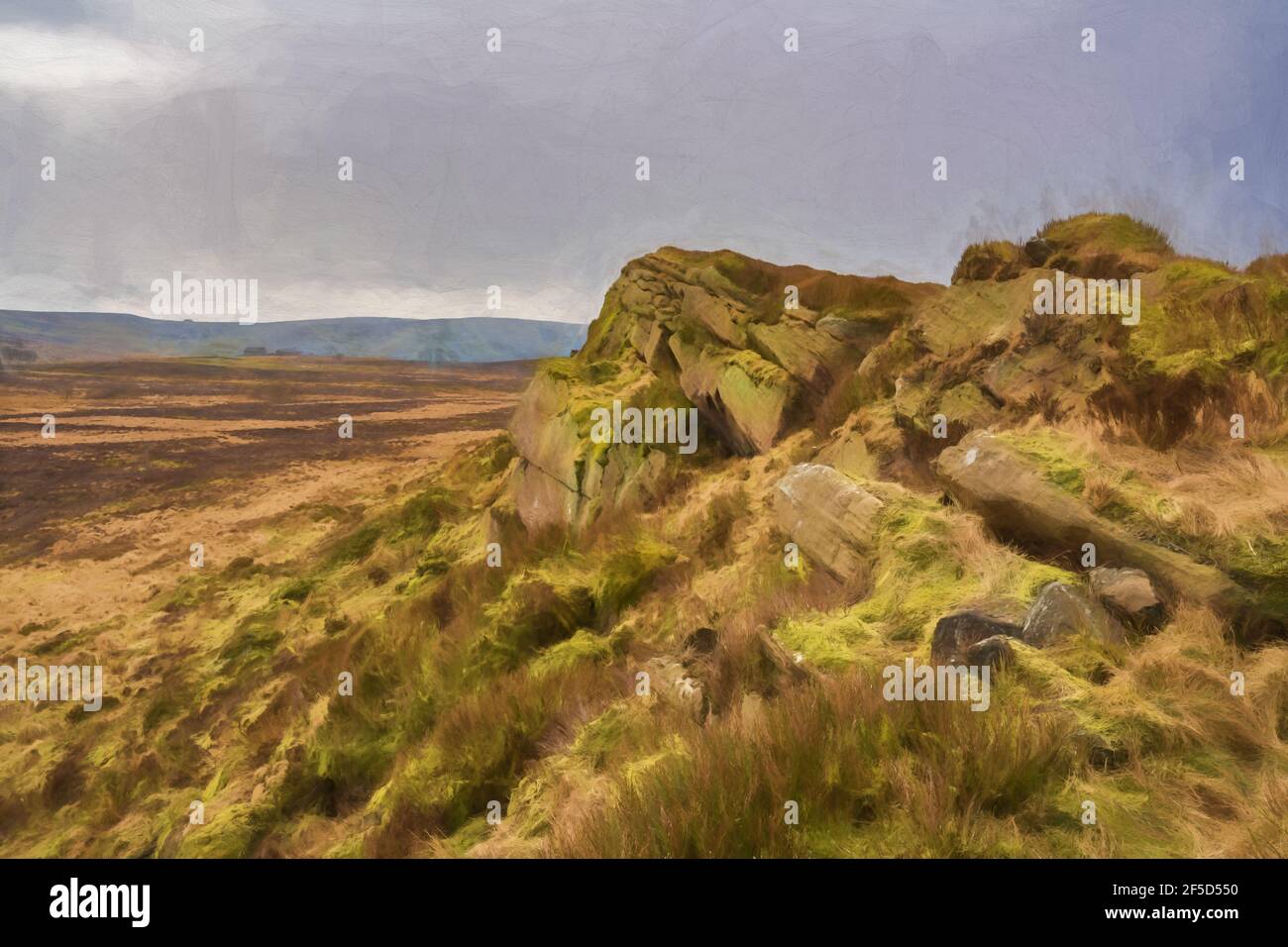 Digital painting of baldstone, and Gib Torr looking towards the Roaches ...