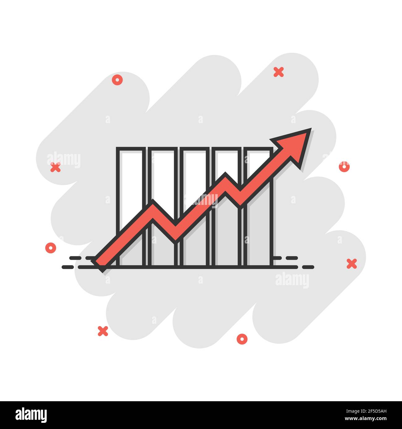 Growing bar graph icon in comic style. Increase arrow vector cartoon ...