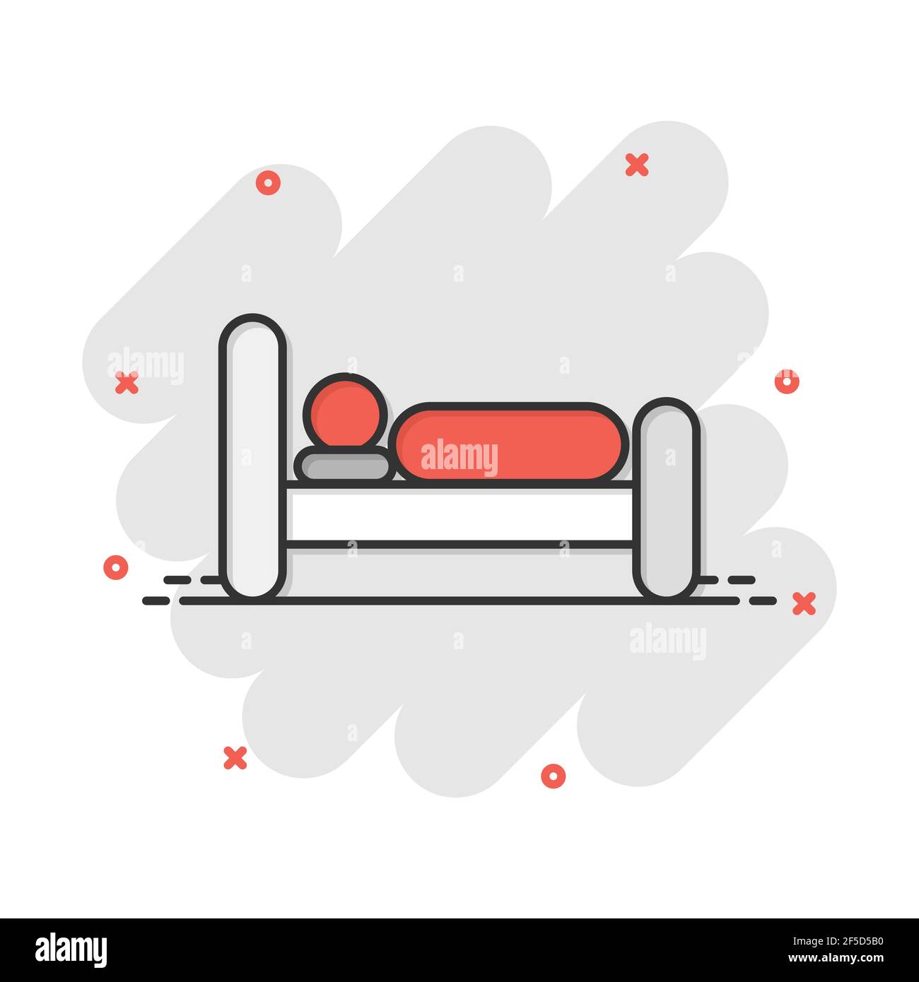 Bed icon in comic style. Sleep bedroom vector cartoon illustration ...