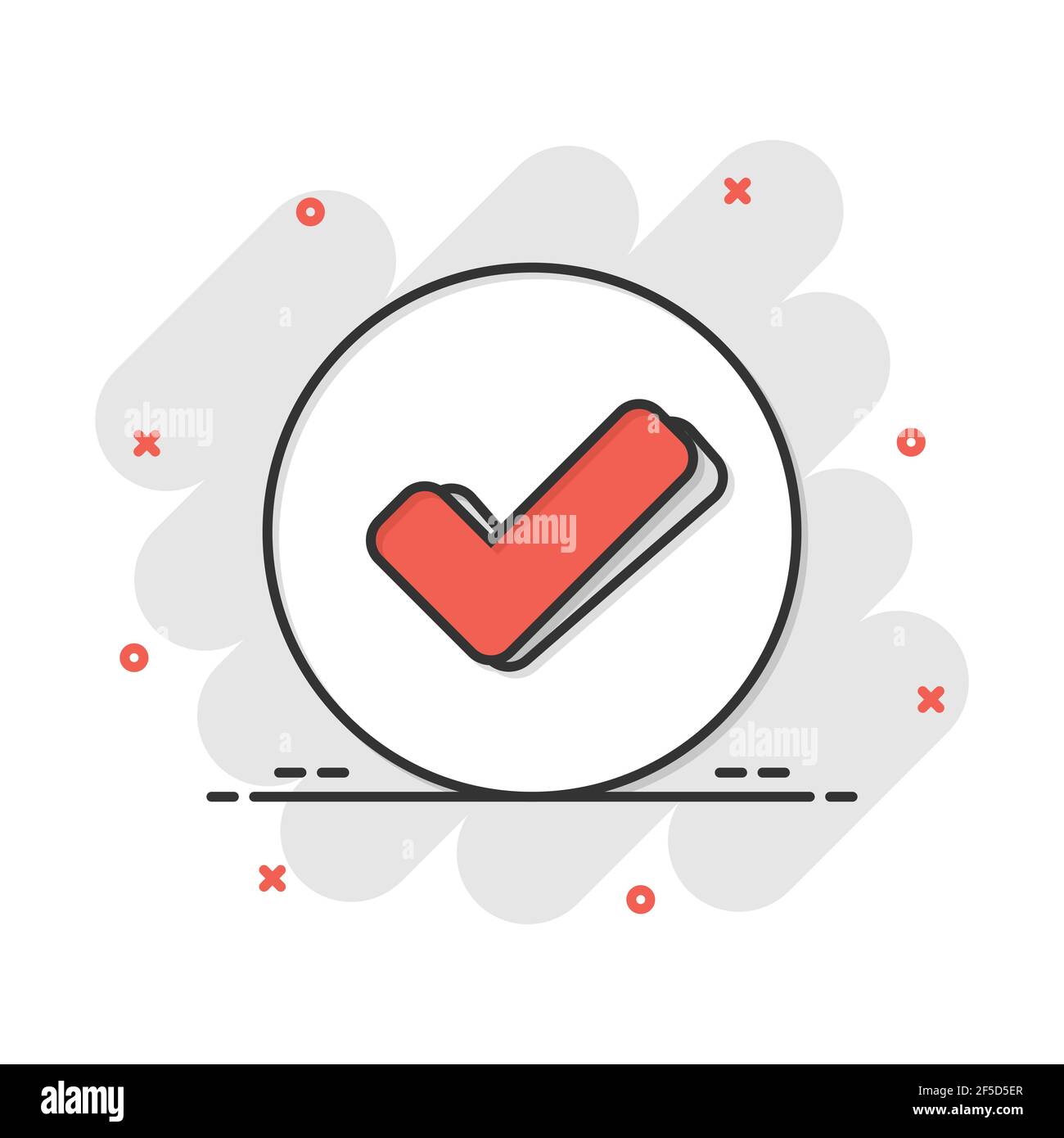 Check mark icon in comic style. Ok, accept vector cartoon illustration ...