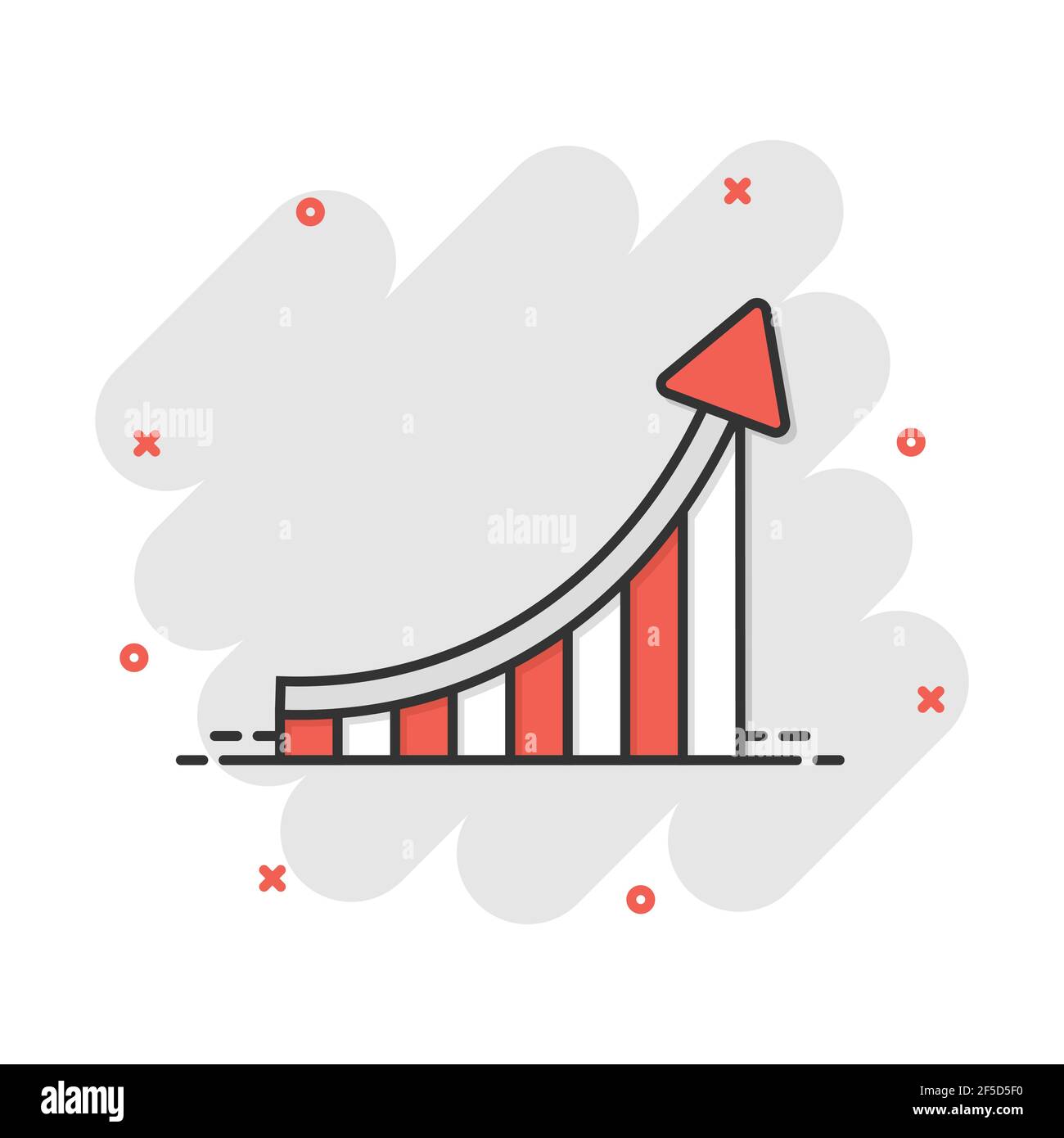 Growing bar graph icon in comic style. Increase arrow vector cartoon ...