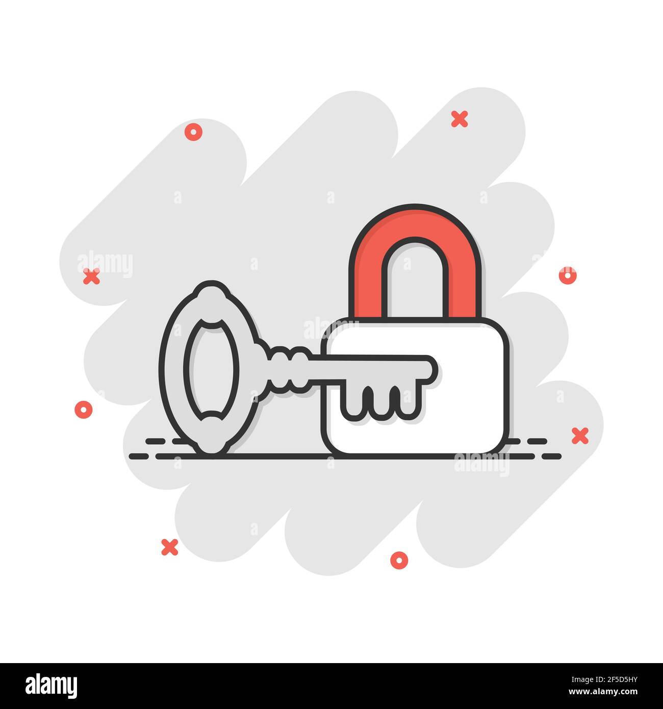 Key with padlock icon in comic style. Access login vector cartoon ...