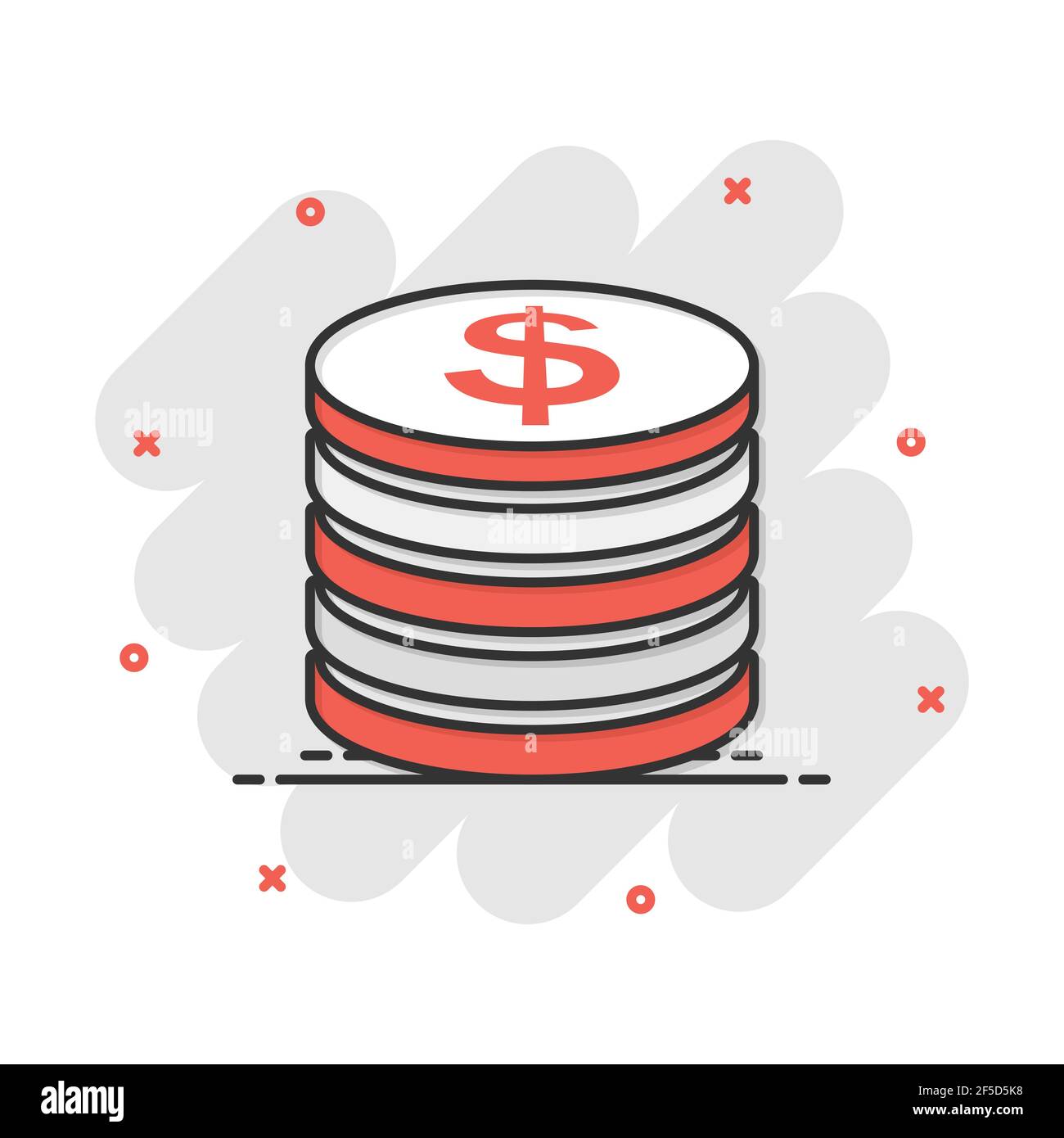 Coins stack icon in comic style. Dollar coin vector cartoon ...