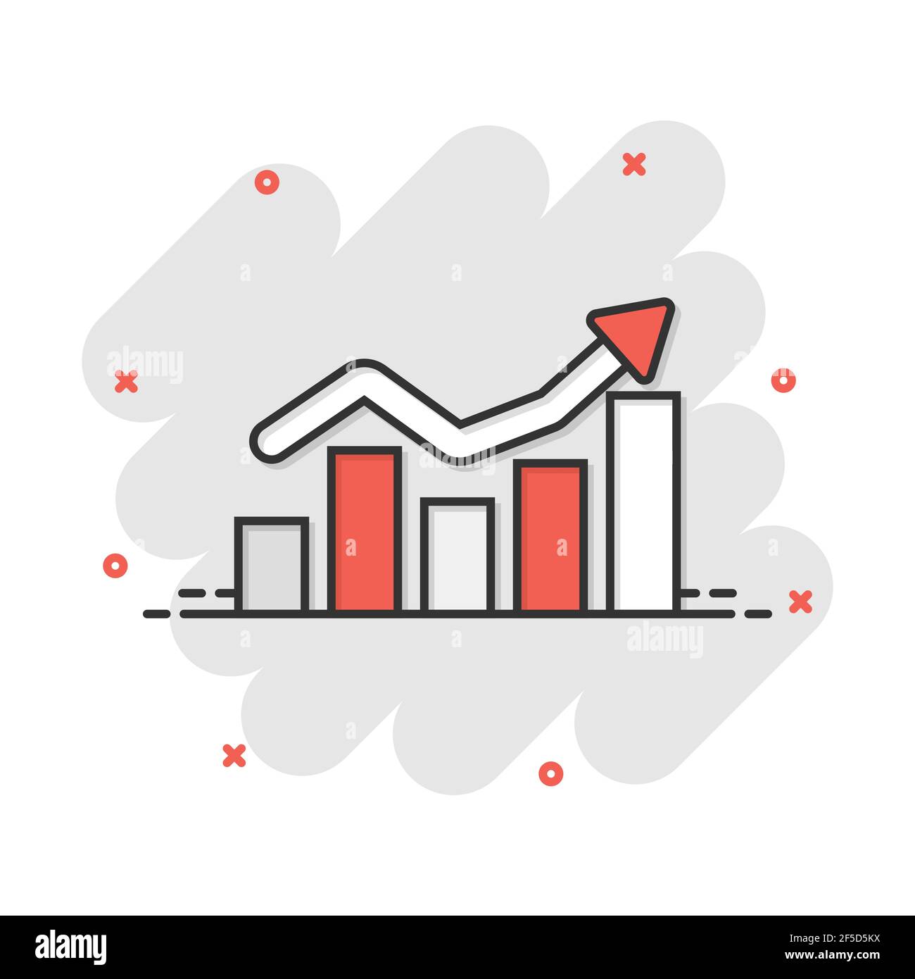 Growing bar graph icon in comic style. Increase arrow vector cartoon ...