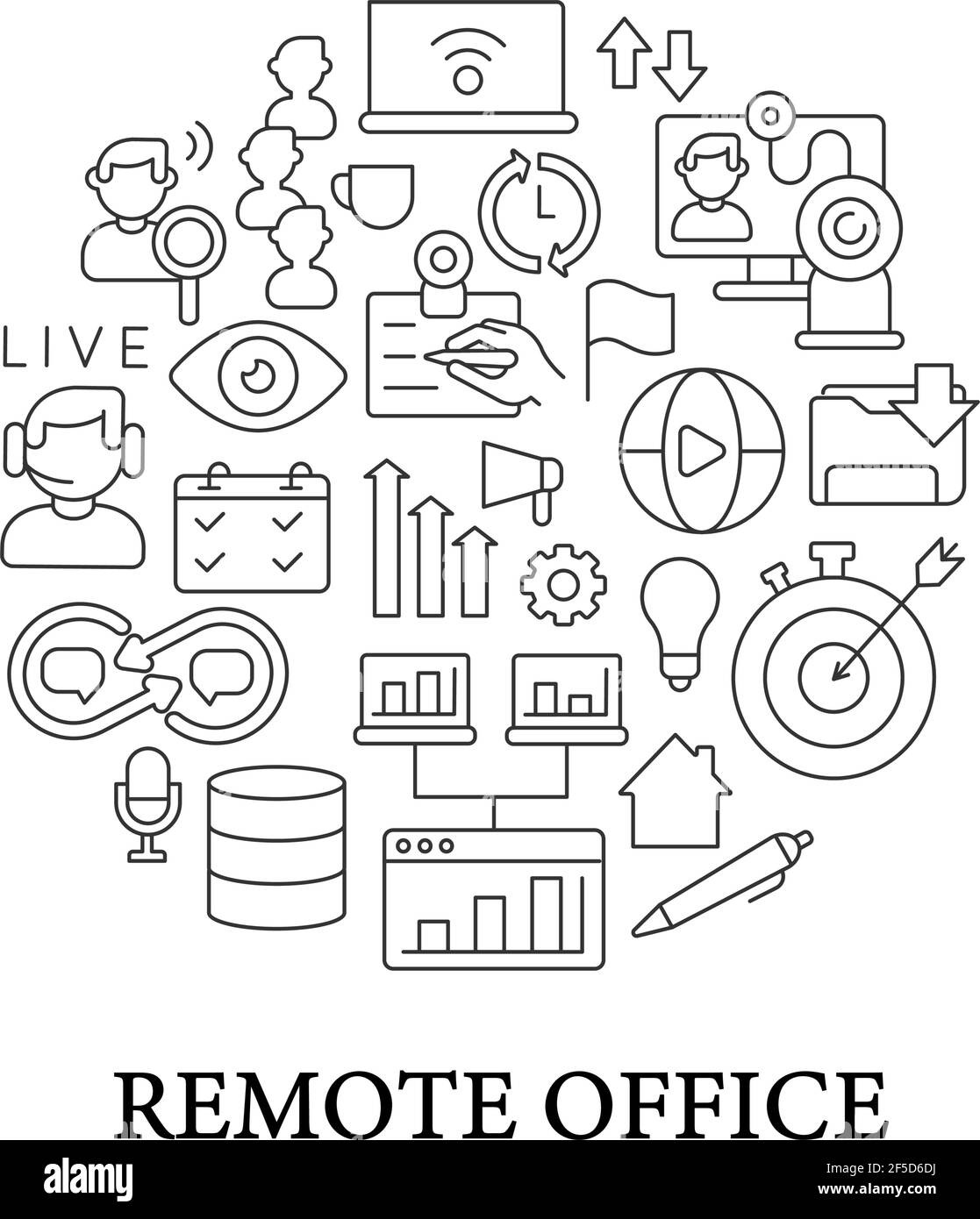 Remote office abstract linear concept layout with headline Stock Vector ...