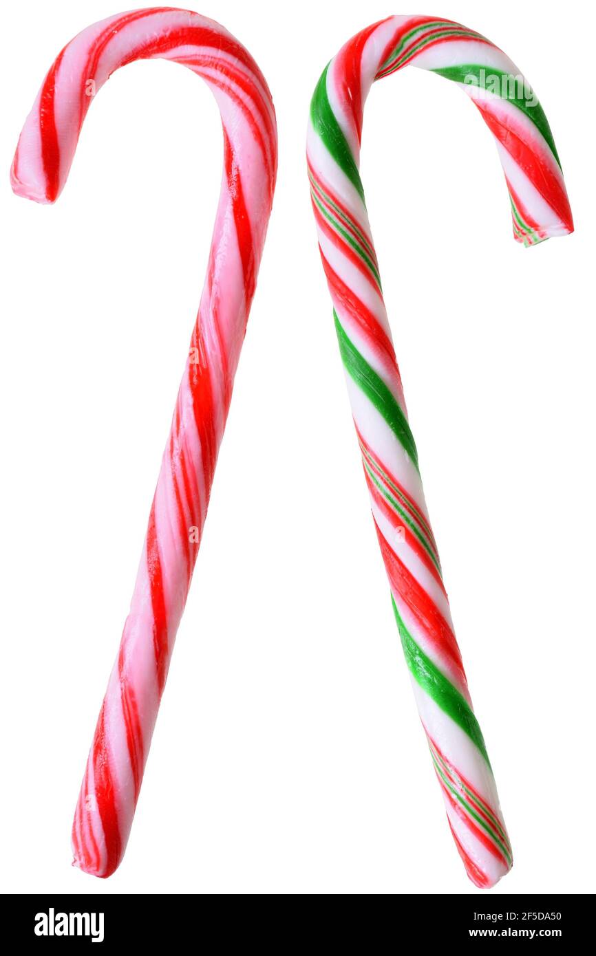 Two lollipops walking stick closeup isolated on white background Stock ...