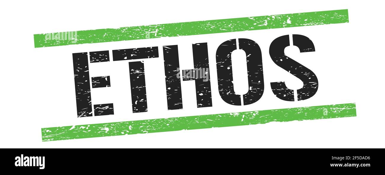 ETHOS text on black green grungy lines stamp sign Stock Photo - Alamy