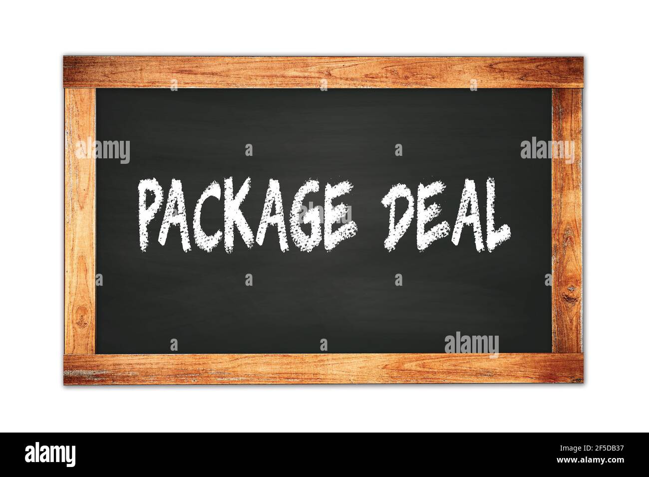 PACKAGE DEAL text written on black wooden frame school blackboard Stock ...