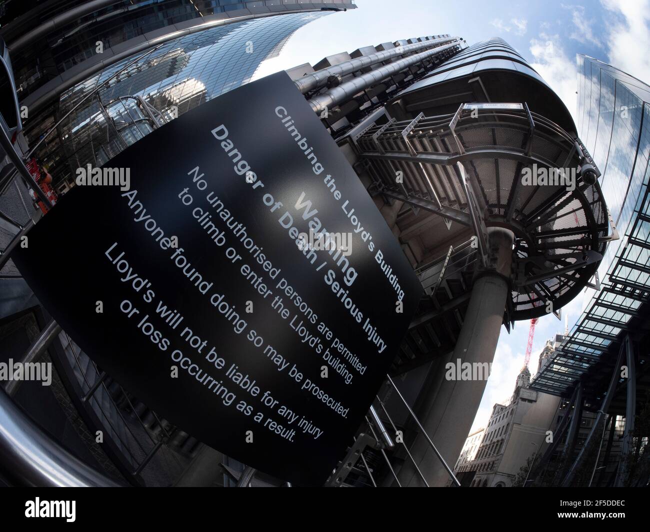 Lloyds building, Leadenhall London, with danger of death sign ...