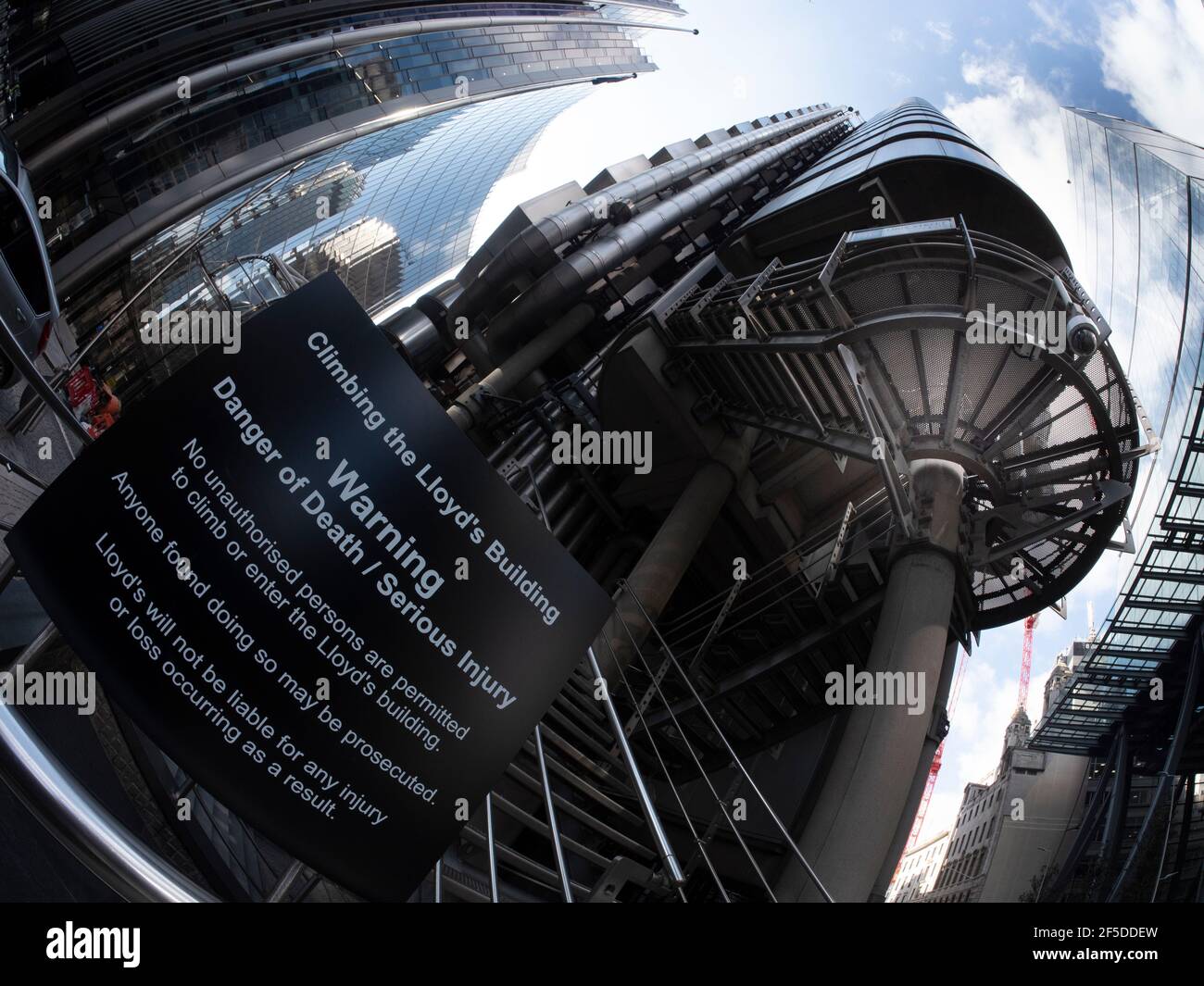 Lloyds building, Leadenhall London, with danger of death sign ...