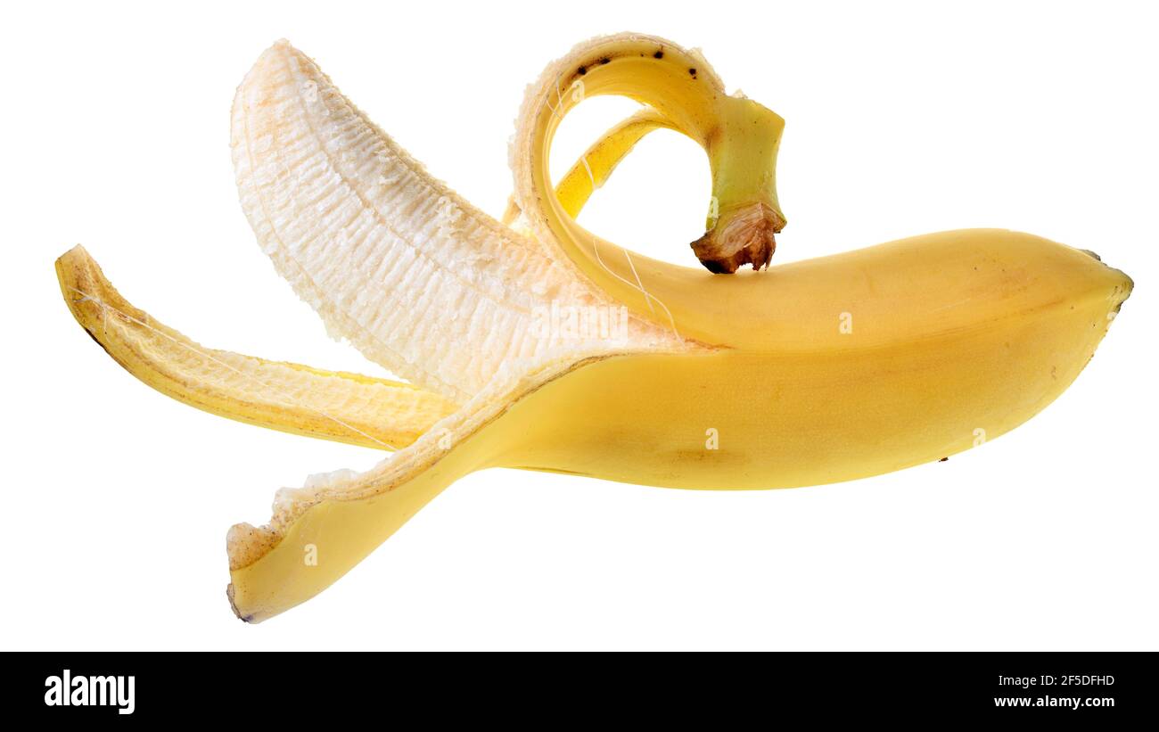 Ripe open banana isolated on a white background Stock Photo - Alamy