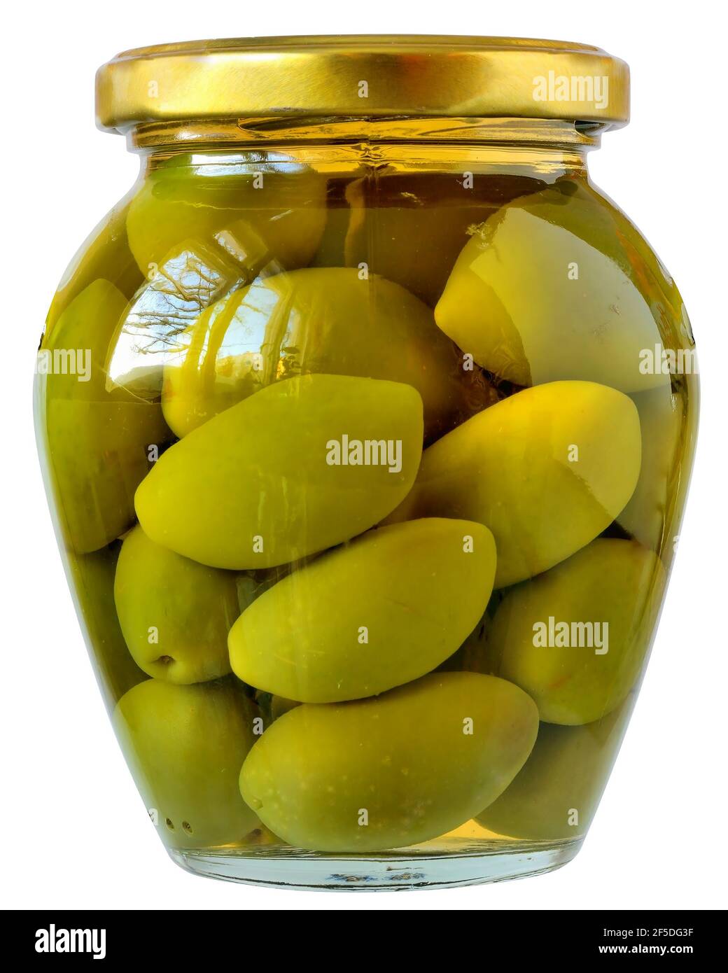 Large green olives in a glass jar isolated on white background Stock ...