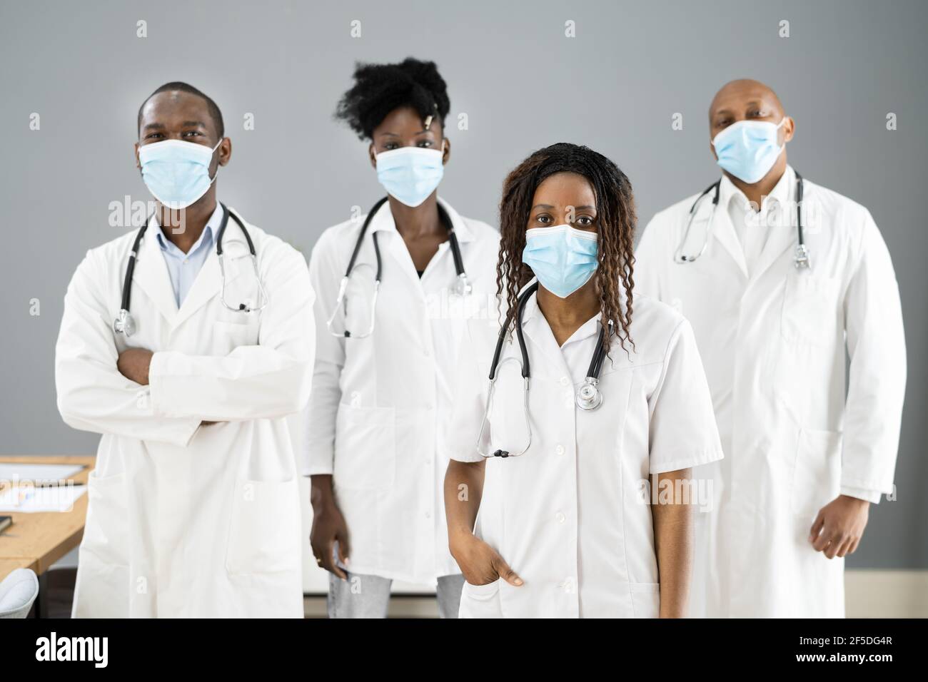 Medical Healthcare Doctor Group In Hospital Wearing Face Mask Stock ...