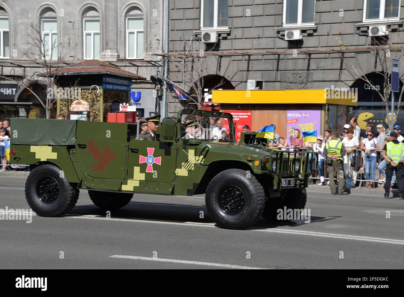 Kyiv, Ukraine - August 24 2018: Armed forces and armored vehicles ...