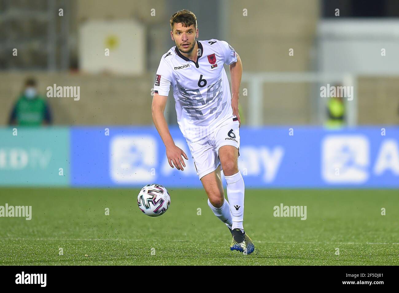 Berat Djmsiti of Albania during the Qatar 2022 World Cup, qualifiyng ...
