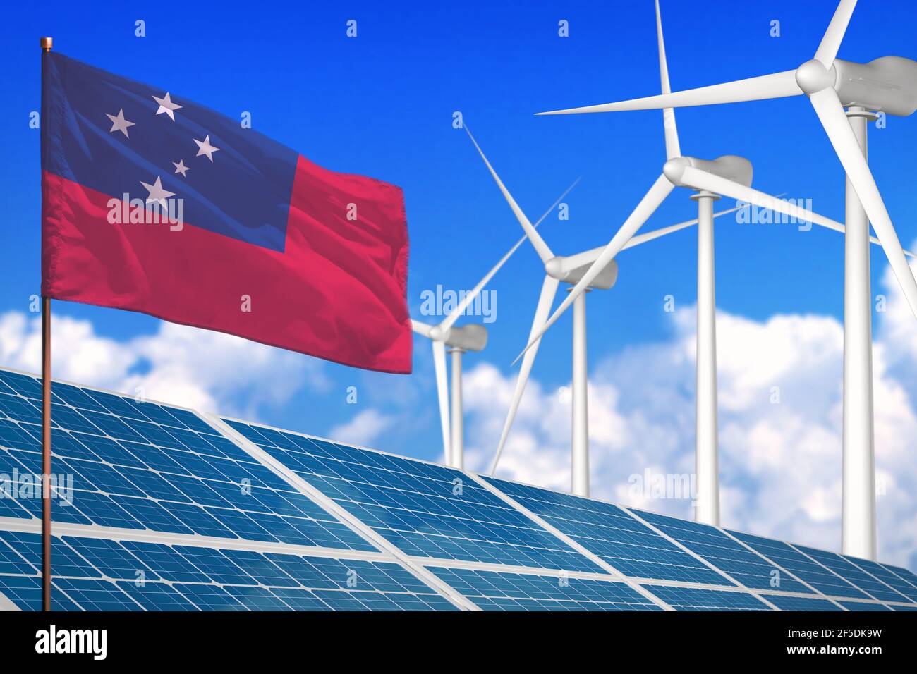 Samoa solar and wind energy, renewable energy concept with windmills ...