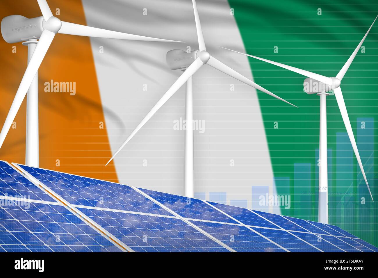 Cote d Ivoire solar and wind energy digital graph concept - green ...