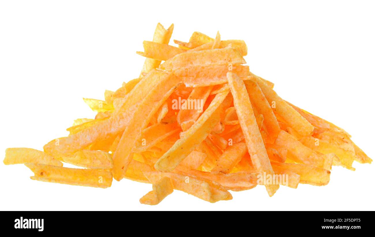 Potato chips with spices on white background Stock Photo - Alamy